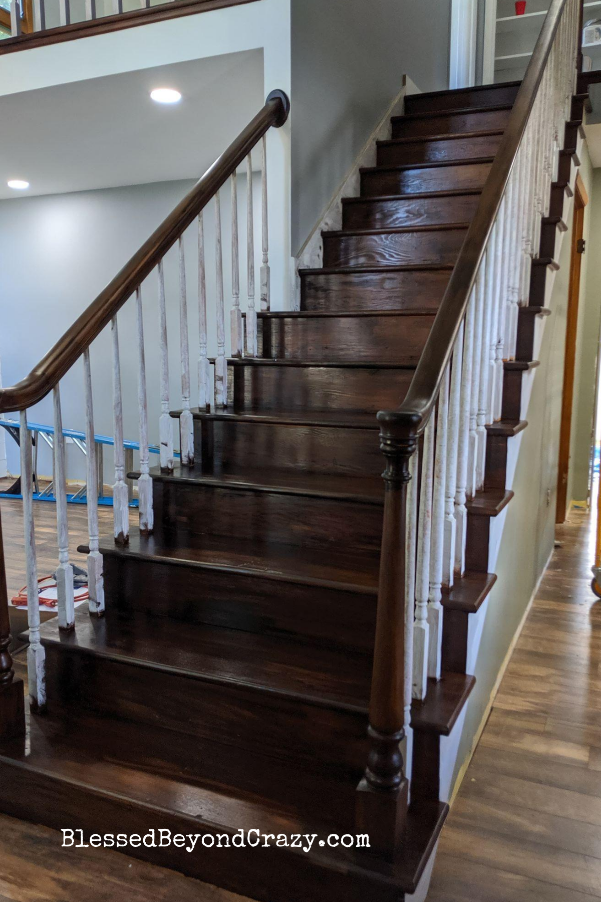DIY Refinished Staircase - Before and After Pictures - Blessed Beyond Crazy